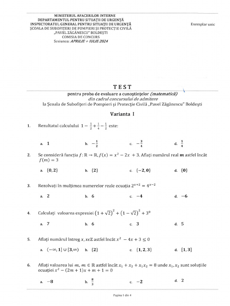 Subiecte Admitere Iunie.2024 | PDF