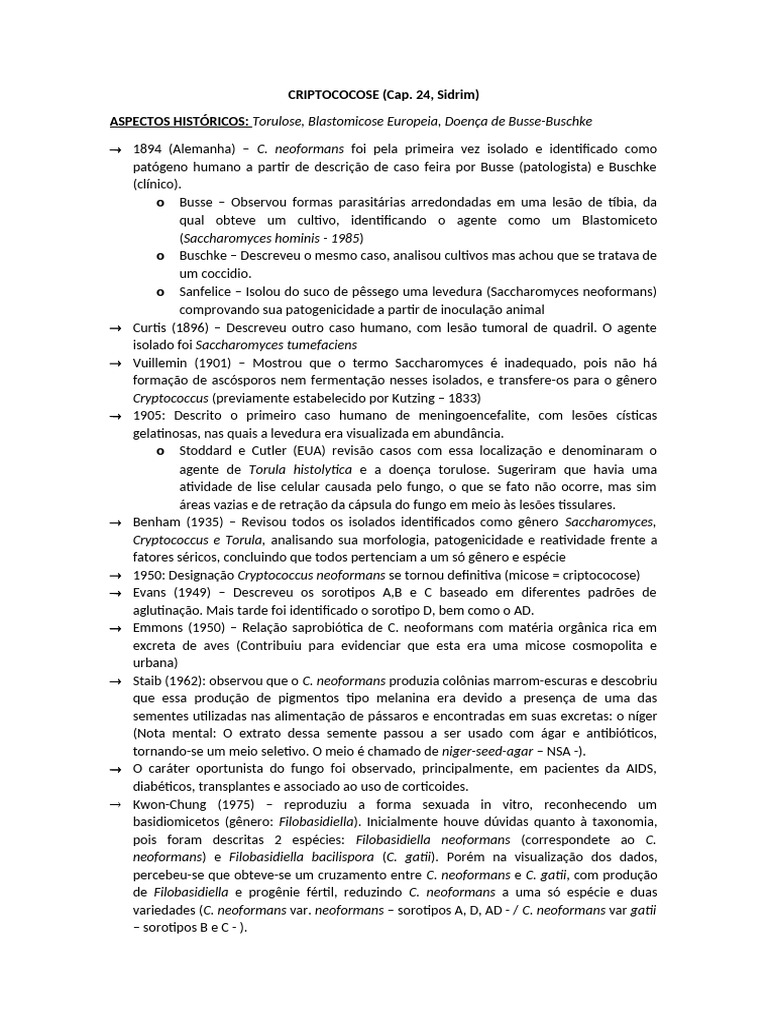 História e Patologia do Cryptococcus neoformans | PDF | Fermento | Fungo