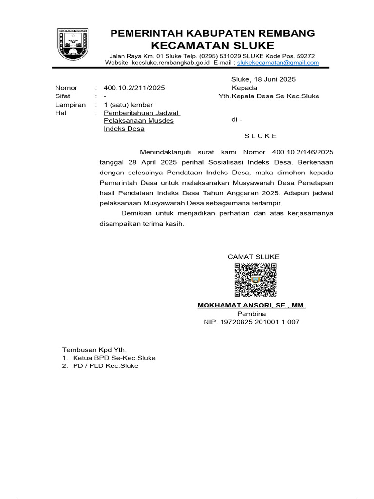 Surat Jadwal Penetapan Musdes ID | PDF