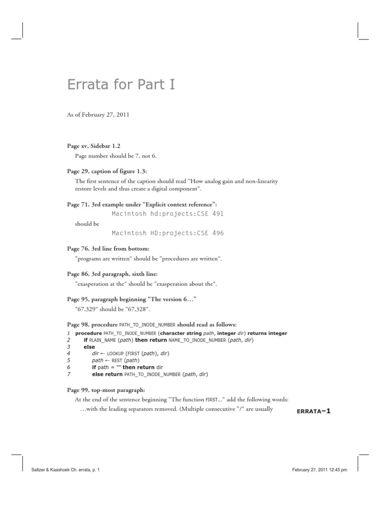 Textbook Errata Part I | PDF | System Software | Operating System ...