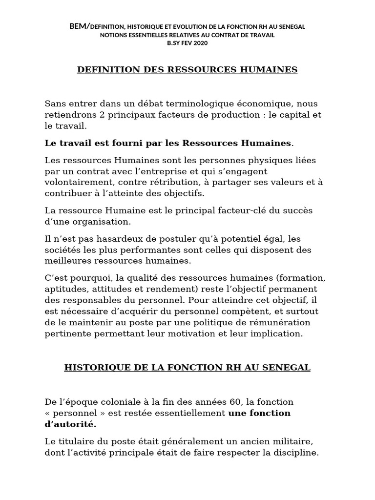 Évolution des RH au Sénégal | PDF | Gestion des ressources humaines ...