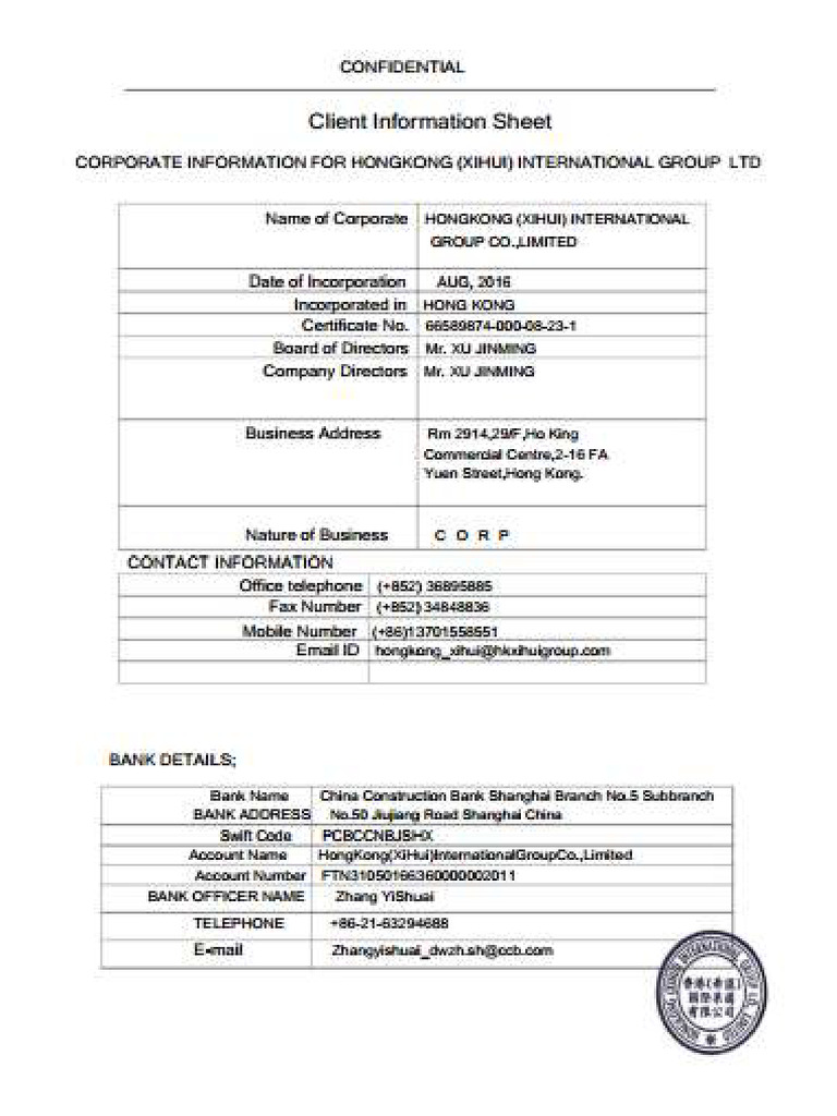 Bank Client Information Sheet | PDF