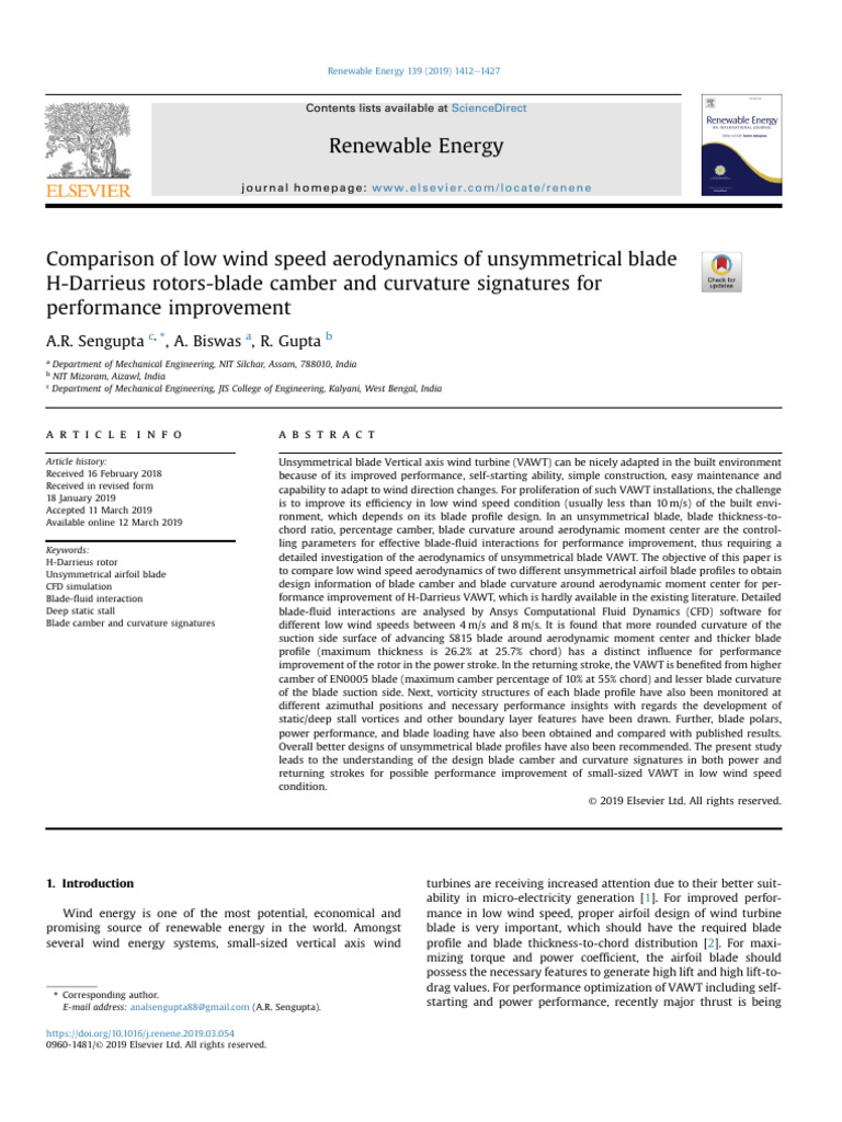 Comparison of Low Wind Speed Aerodynamics of Unsymmetrical Blade | PDF ...