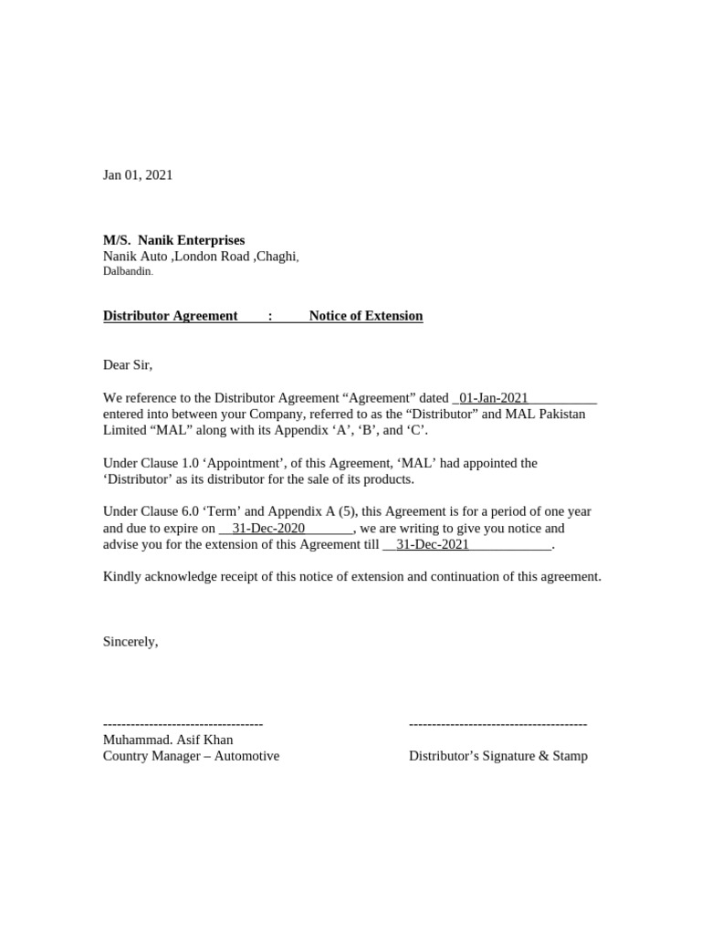 Agreement Extention 2020 - Nanik Enterprises | PDF