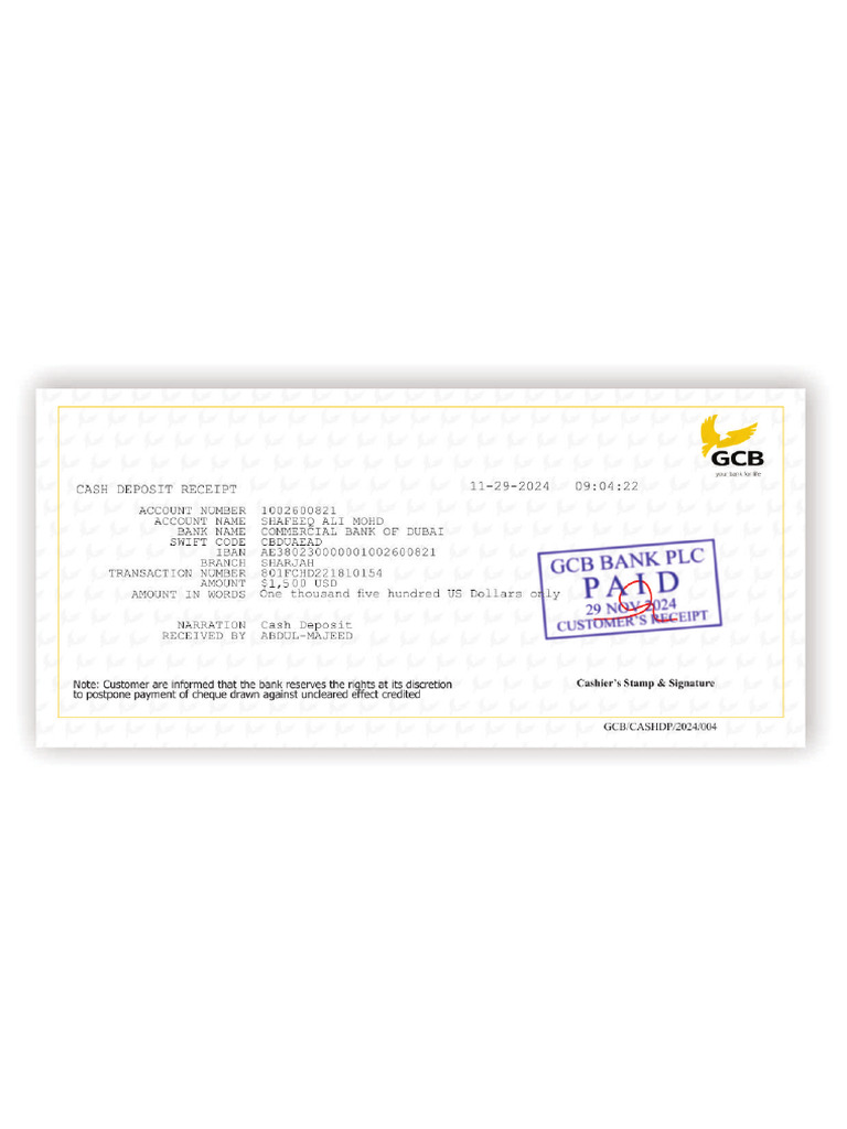 GCB Babk Ghana Cash Deposit Slip | PDF