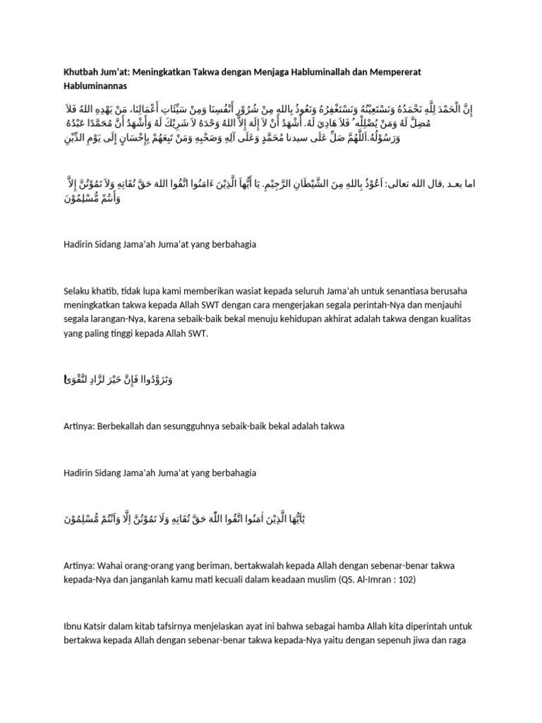 Meningkatkan Takwa Dengan Menjaga Habluminallah Dan Mempererat ...