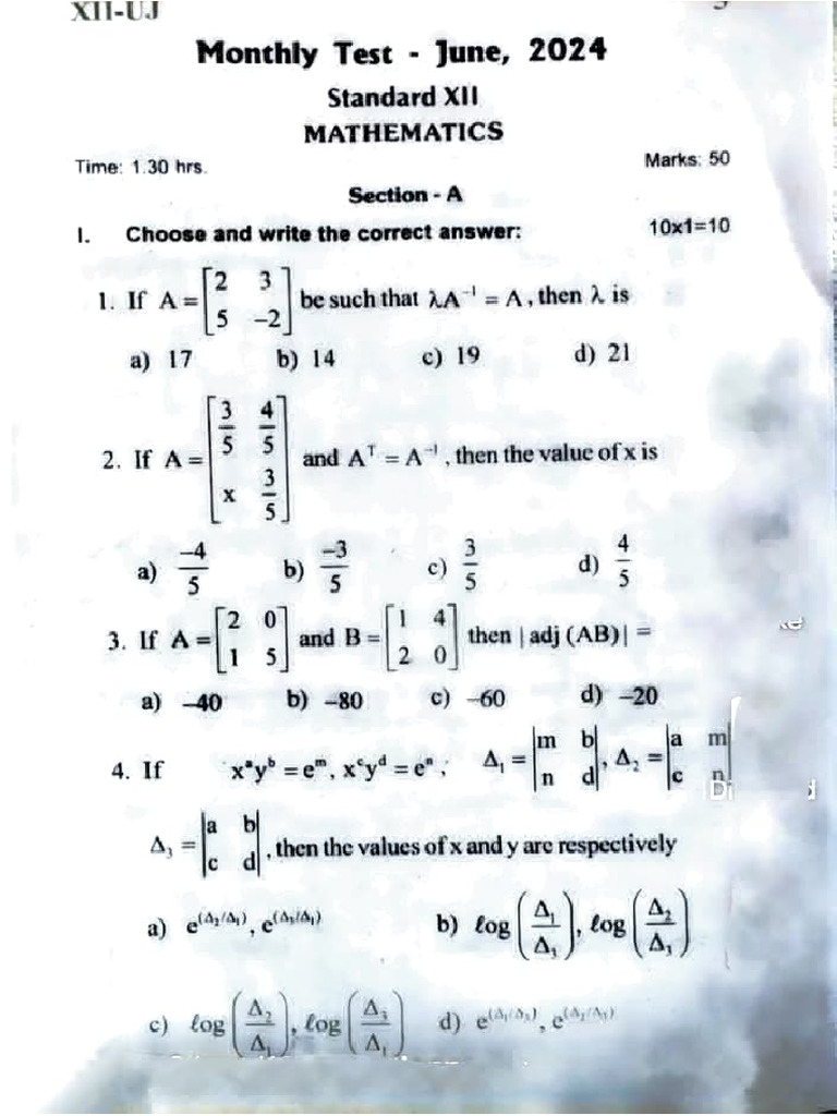 12th Maths Monthly Test June 2024 Question Paper 2 English Medium PDF ...