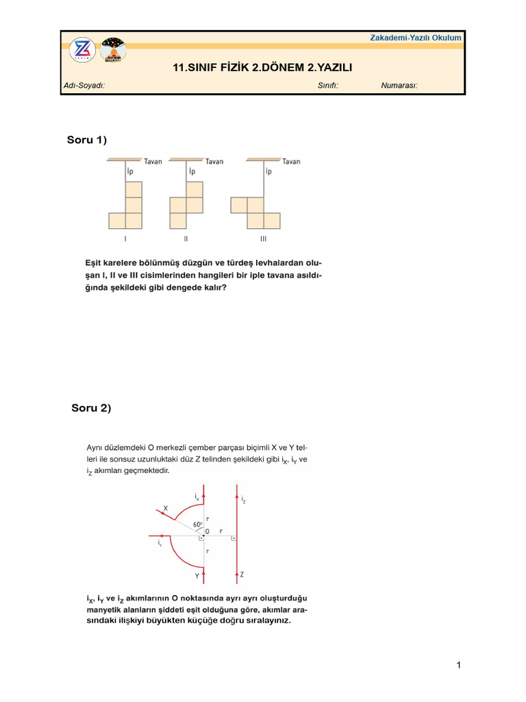 11.sinif Fizik 2.donem 2.yazili Sorulari | PDF