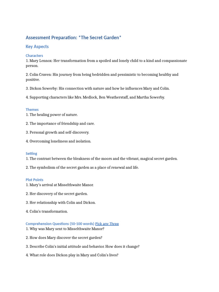 "The Secret Garden: Character & Theme Analysis" | PDF