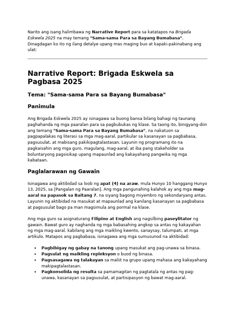 Narrative Report Brigada 2025 | PDF