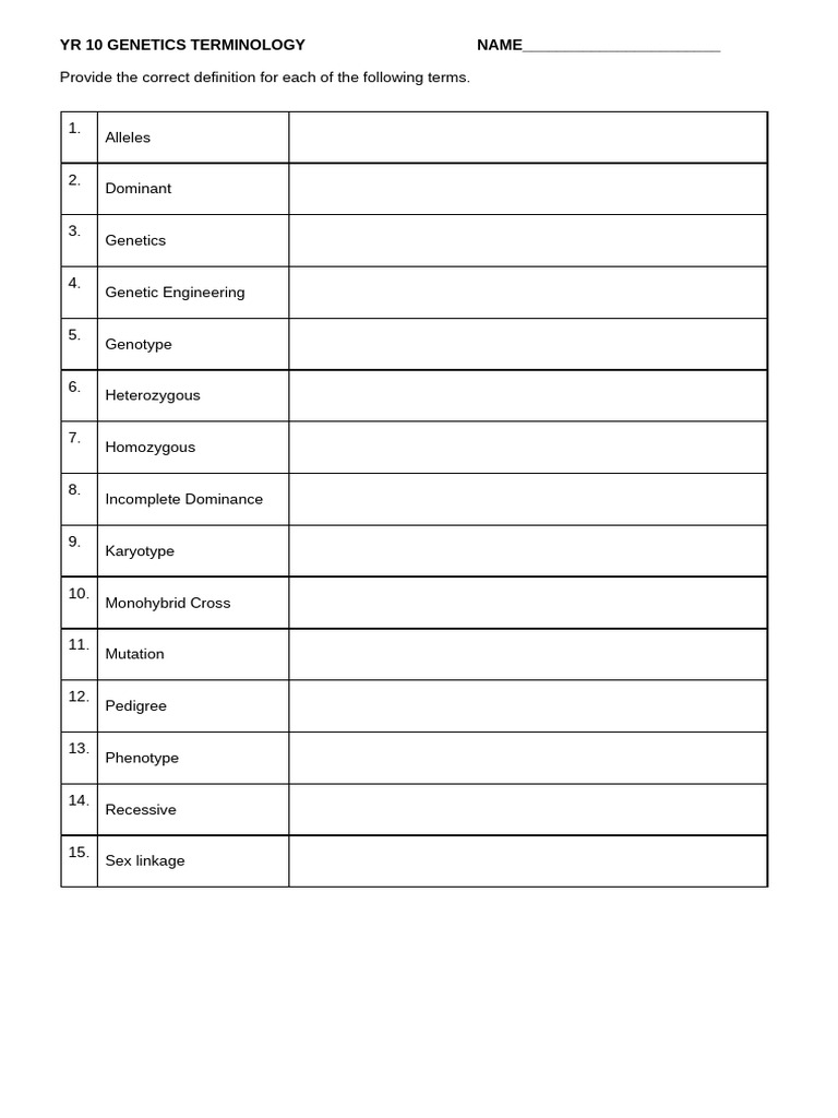 10 - Genetics Terminology With Answers | PDF