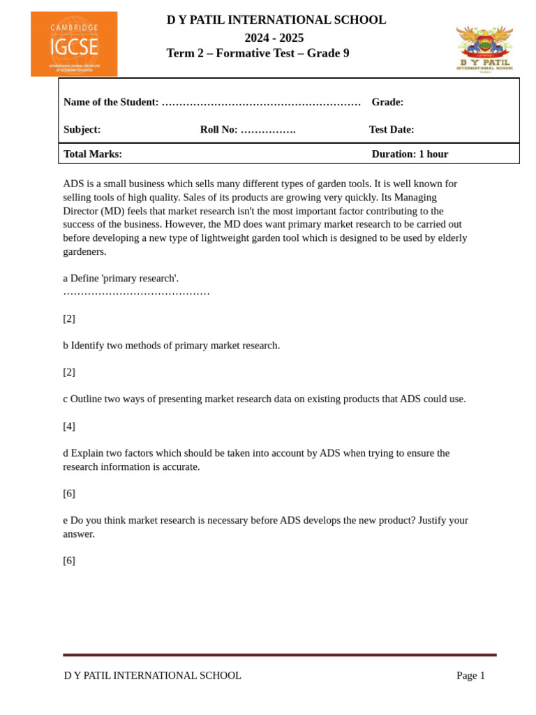 Cycle Test - Template IGCSE | PDF