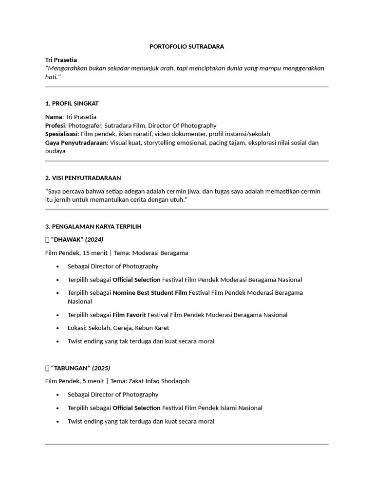 Portofolio Sutradara | PDF