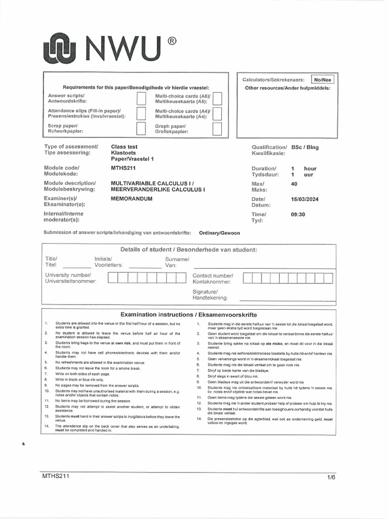 Mths211 Ft1 Memo | PDF