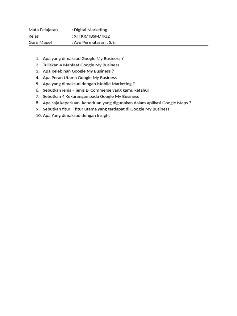 AY Soal Sumatif Mapel Pilihan Kls XI TKJ 2, TBSM, TKR | PDF