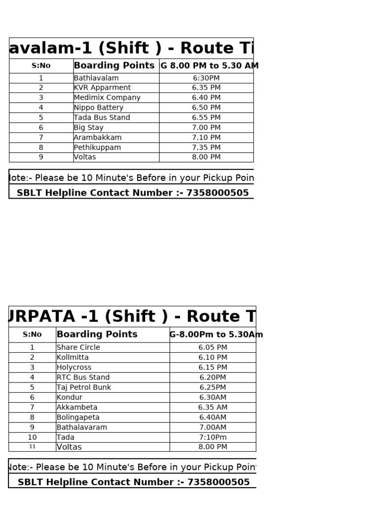 NG Shift Bus Route Details-1 | PDF | Bus Transport