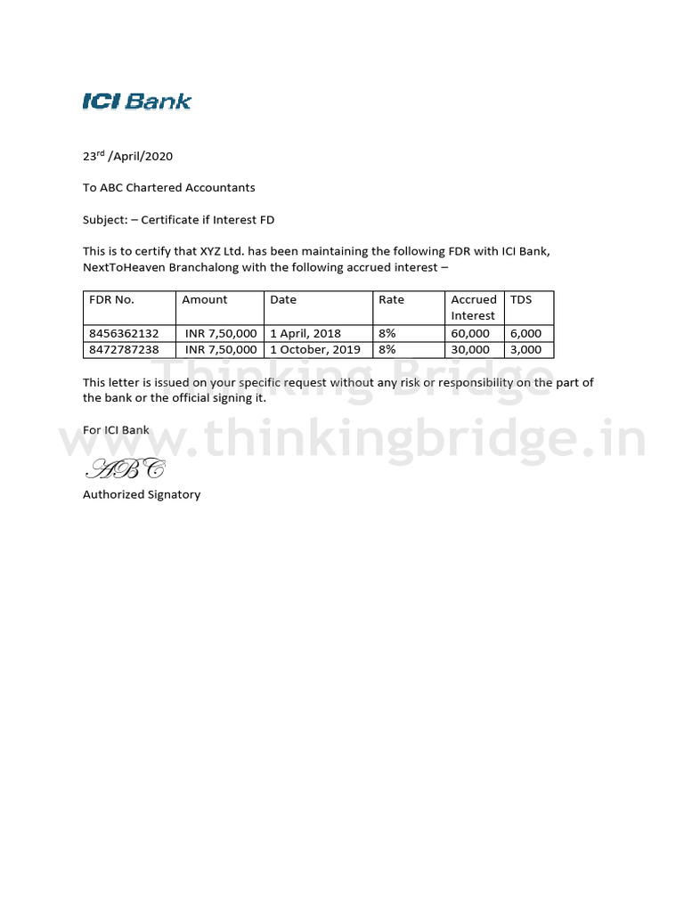 ICICI Bank FD Interest Certificate | PDF