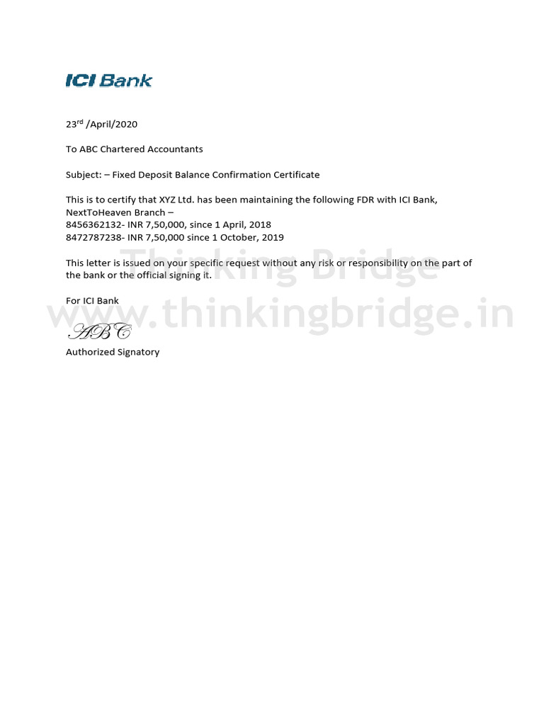 Fixed Deposit Balance Confirmation | PDF