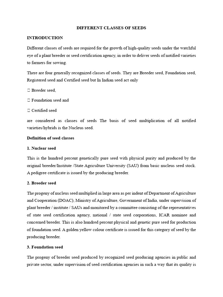 CLasses of Seeds and Deterioration Causes of Crop Varieties and Its ...