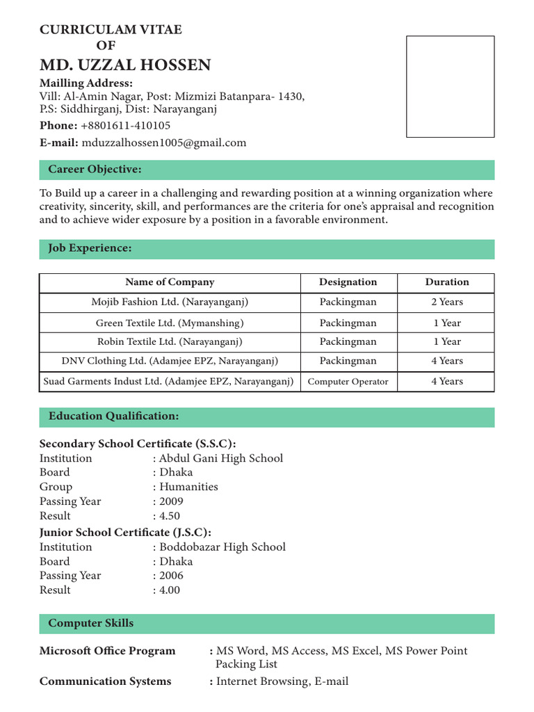 Resume of Md. Uzzol Hossen 17-06-2025 | PDF