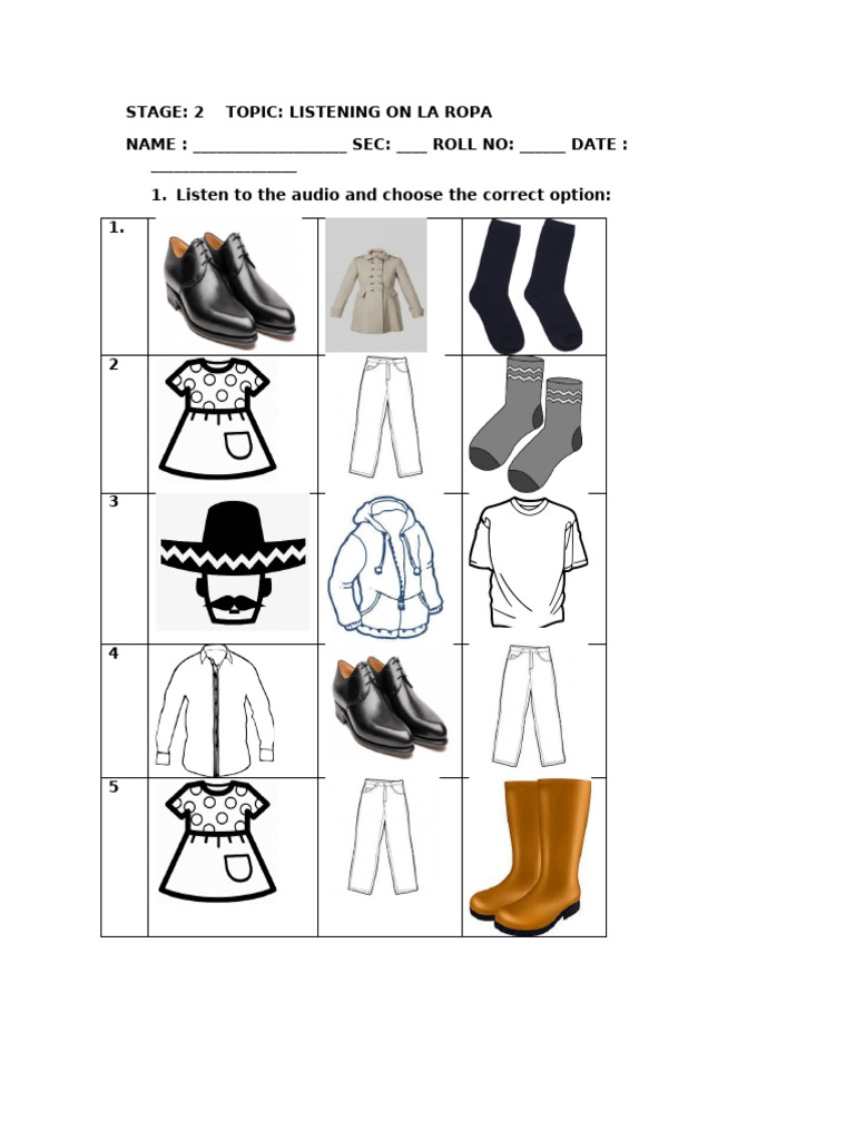 STG 2 - Listening Task - La Ropa | PDF