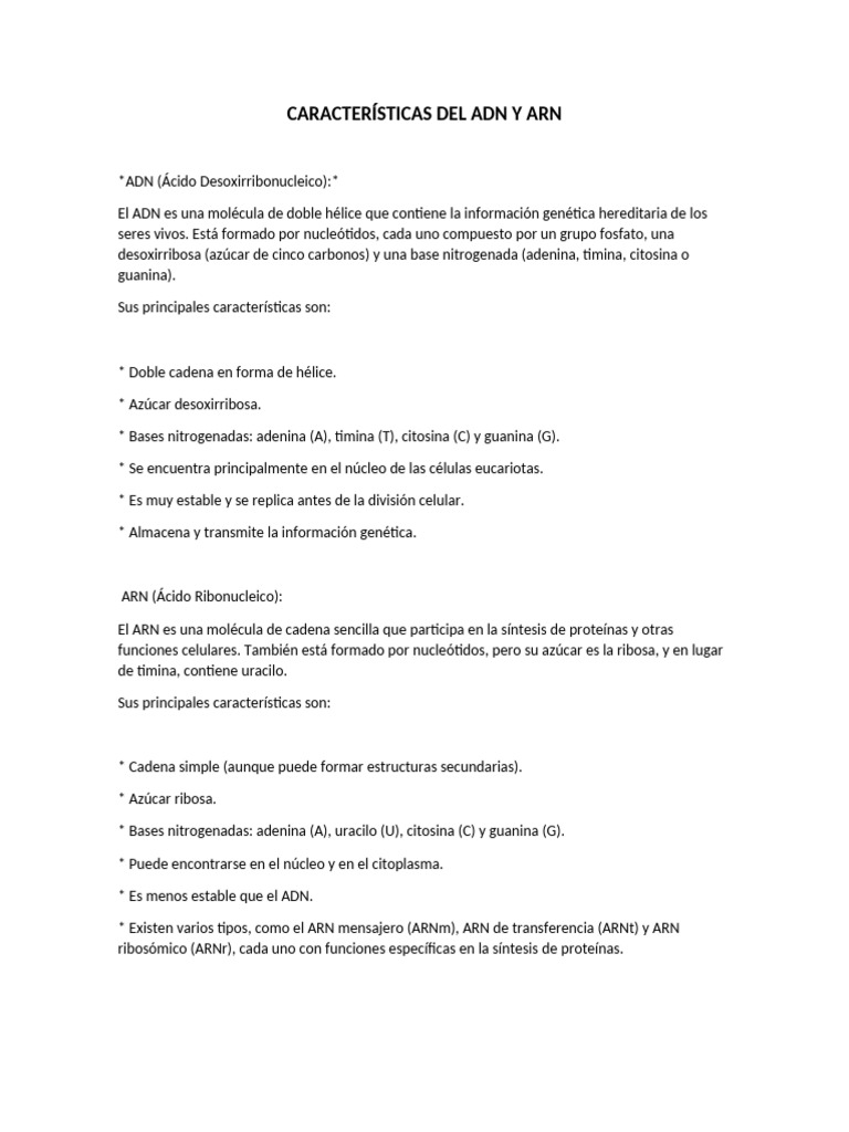 Características Del Adn y Arn | PDF