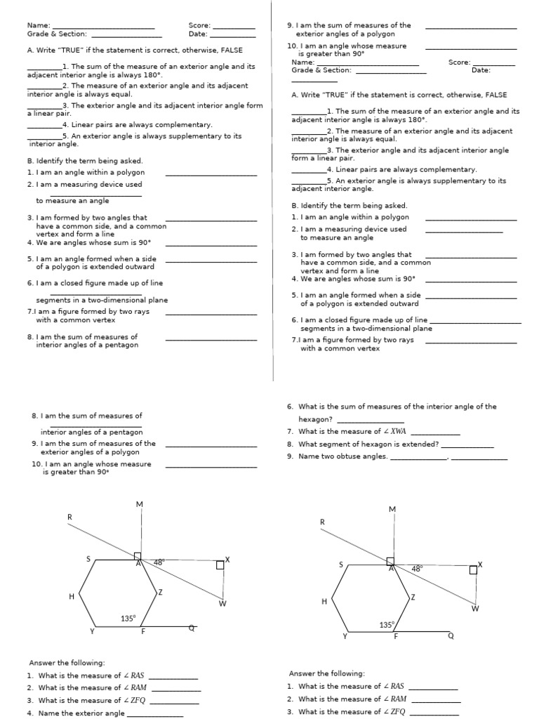 Activity Interior Exterior Angles Pdf Angle Convex Geometry
