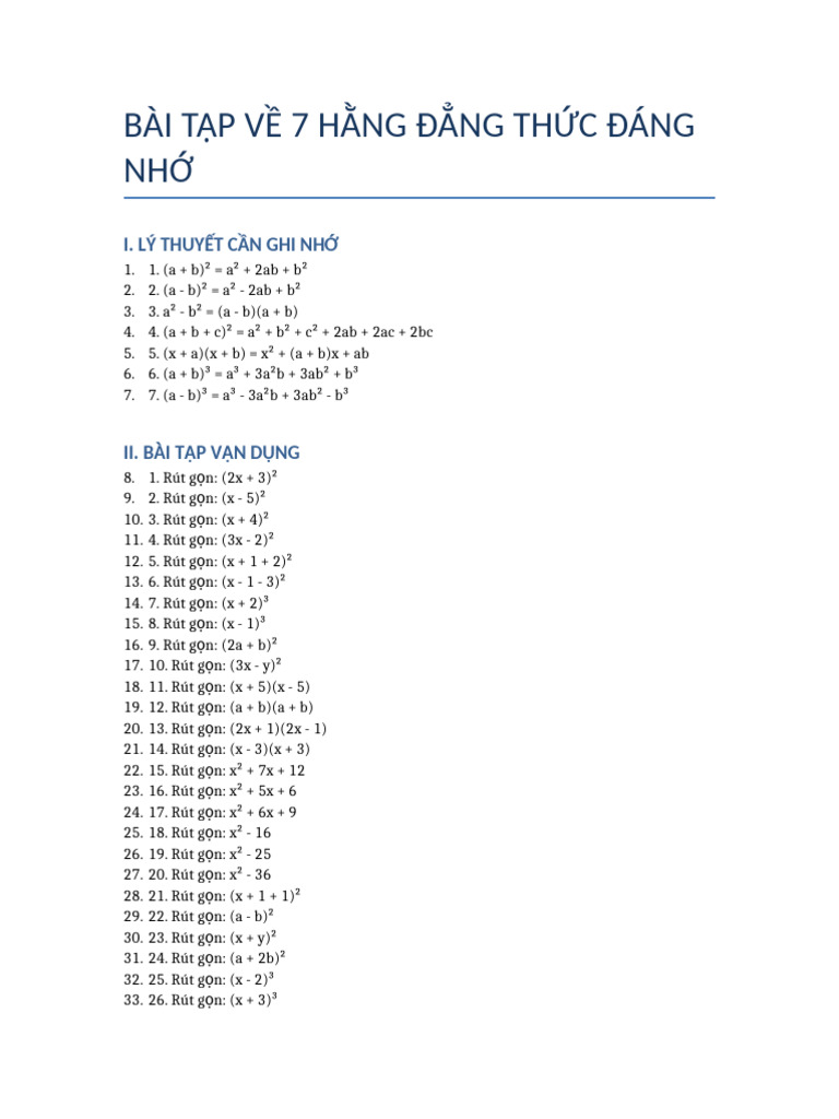 Bai Tap 7 Hang Dang Thuc Day Du | PDF