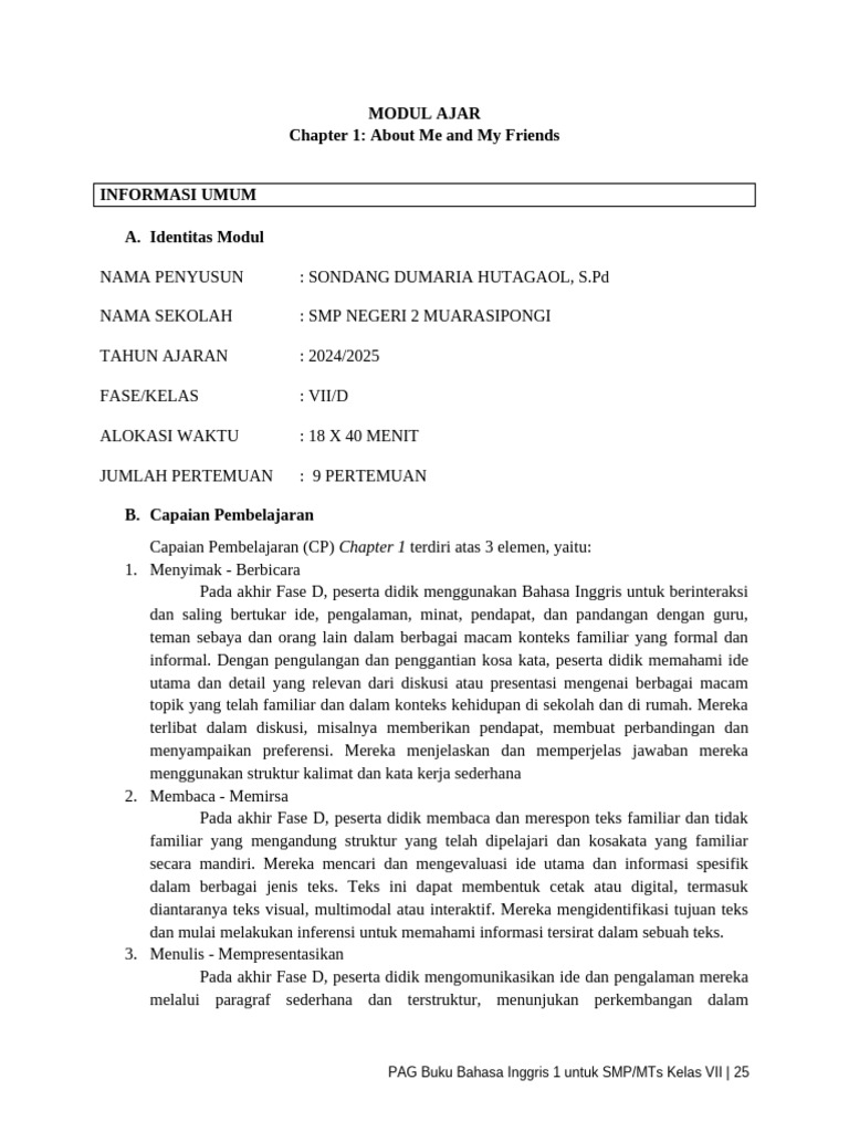 7.1 Modul Ajar Chapter 1 (FIX) | PDF