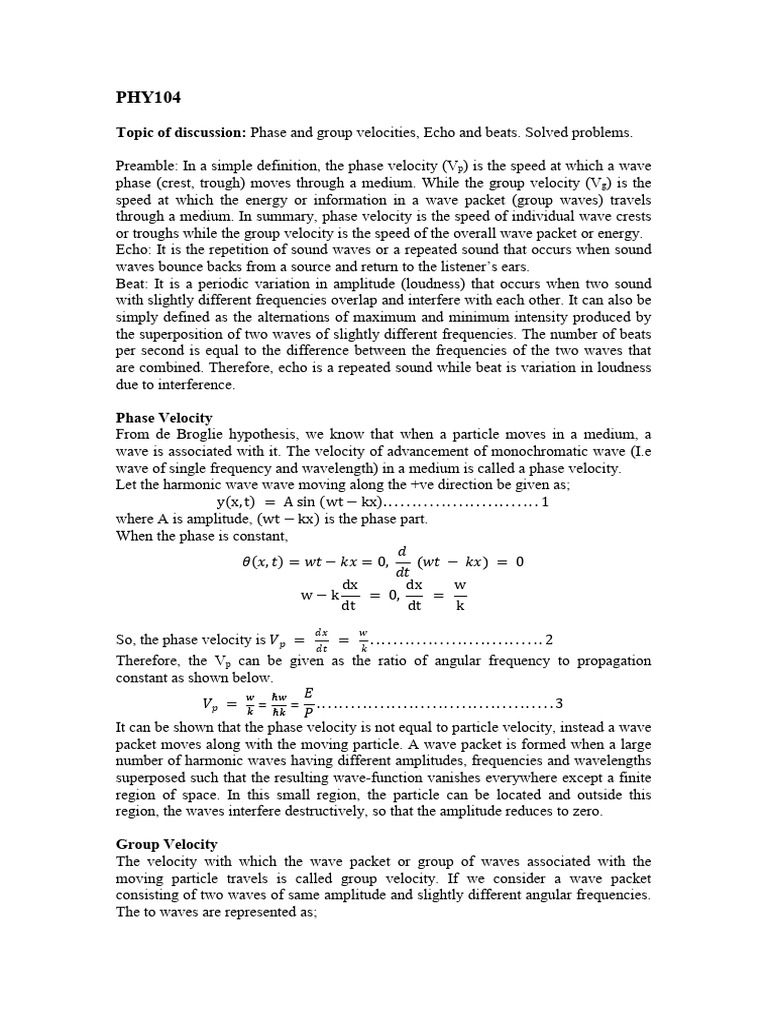 Phase and Group Velocities Explained | PDF | Waves | Wavelength
