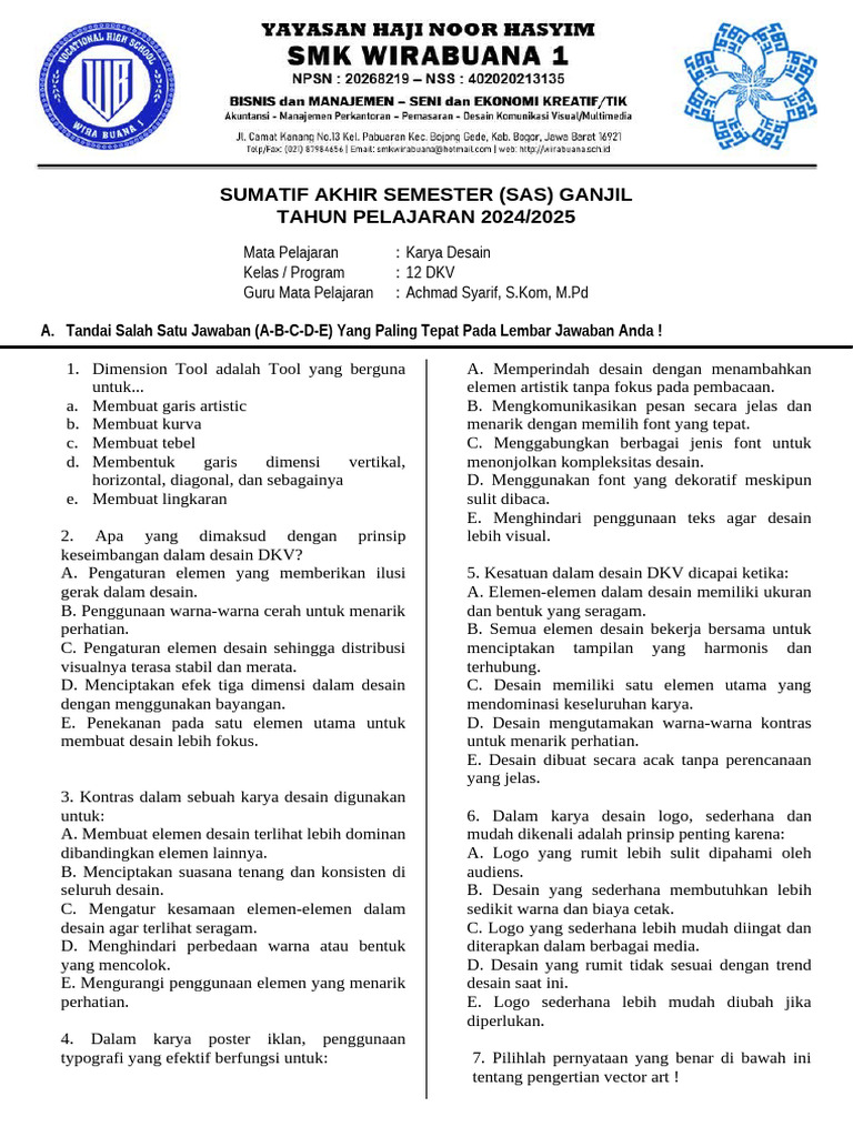 Naskah - Soal - SAS KD Achmad Syarif 12 DKV 1 2 | PDF