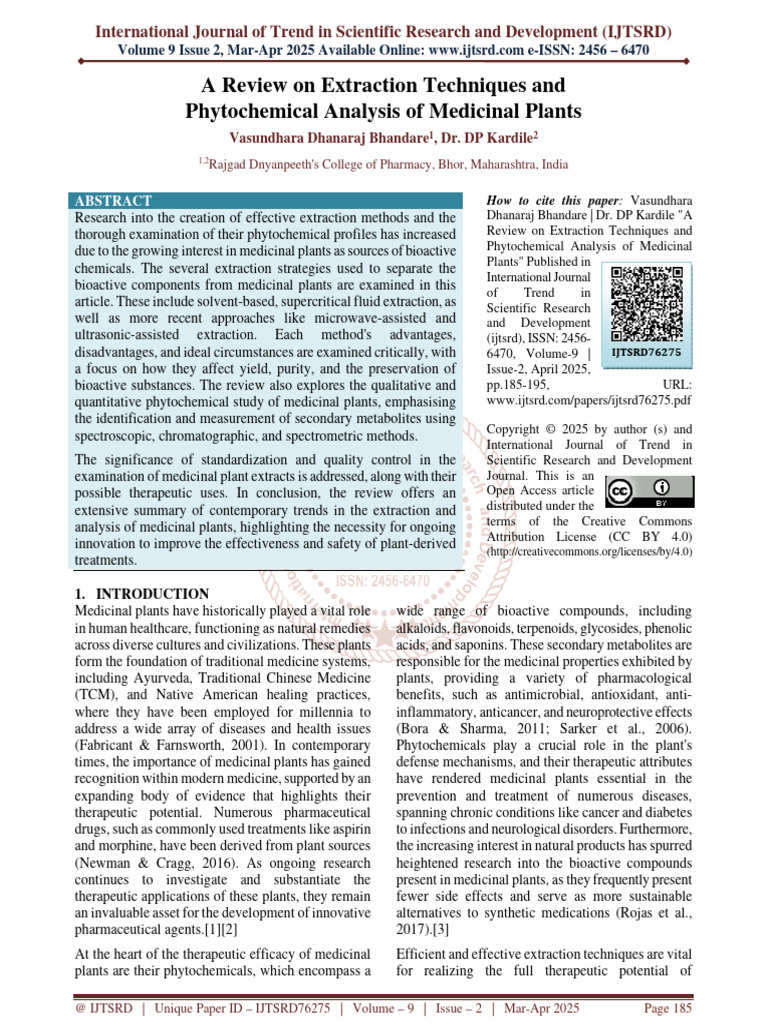 A Review On Extraction Techniques and Phytochemical Analysis of ...