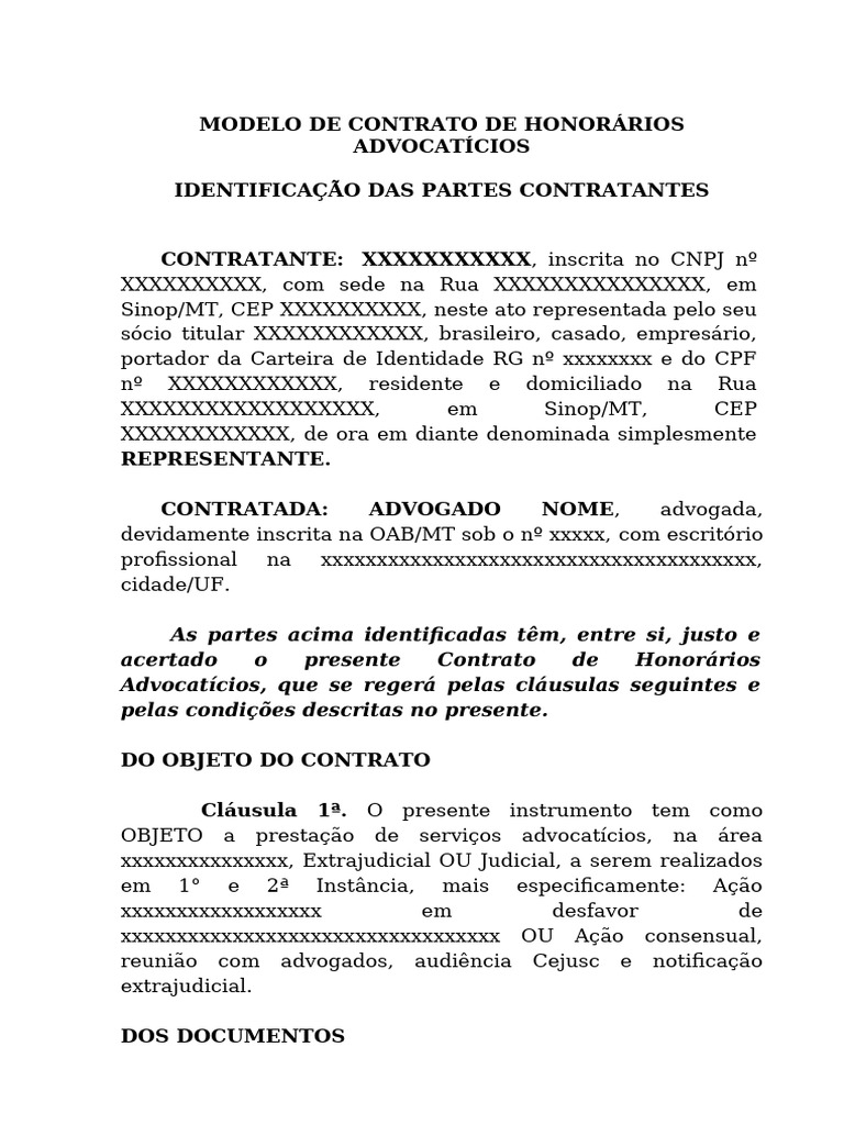 Modelo de Contrato de Honorários Advocatícios | PDF | Advogado | Justiça