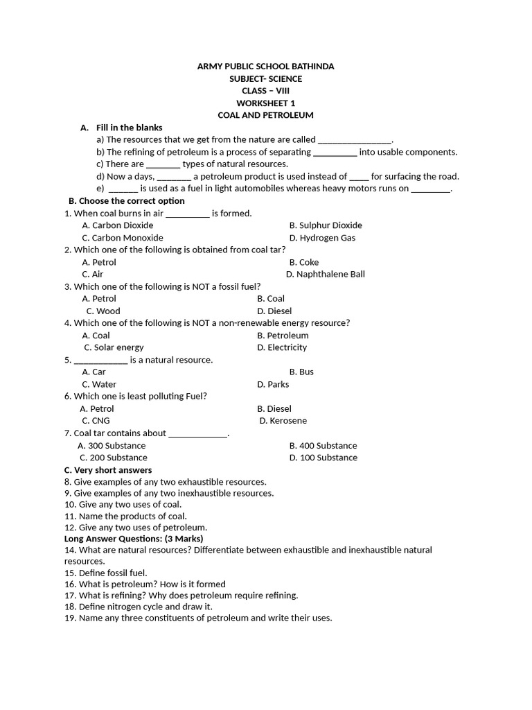Coal and Petroleum Worksheet | PDF | Fuels | Coal