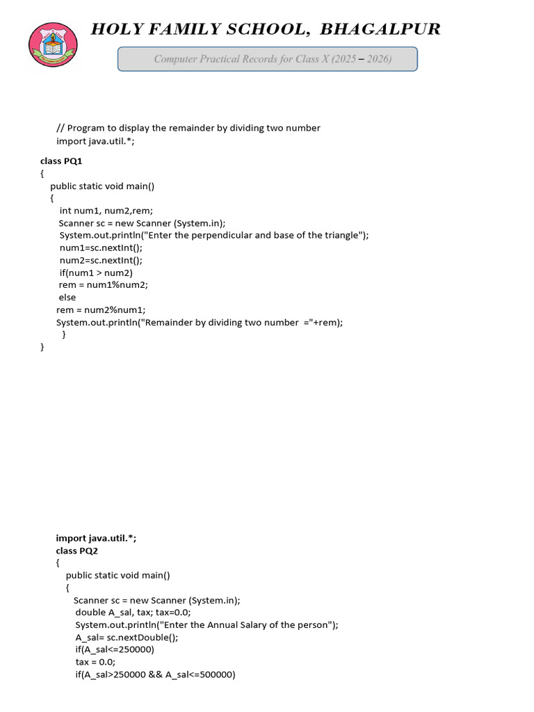 Solution of Computer Practical Records For Class X - Part 1 | PDF | Area | Integer (Computer ...