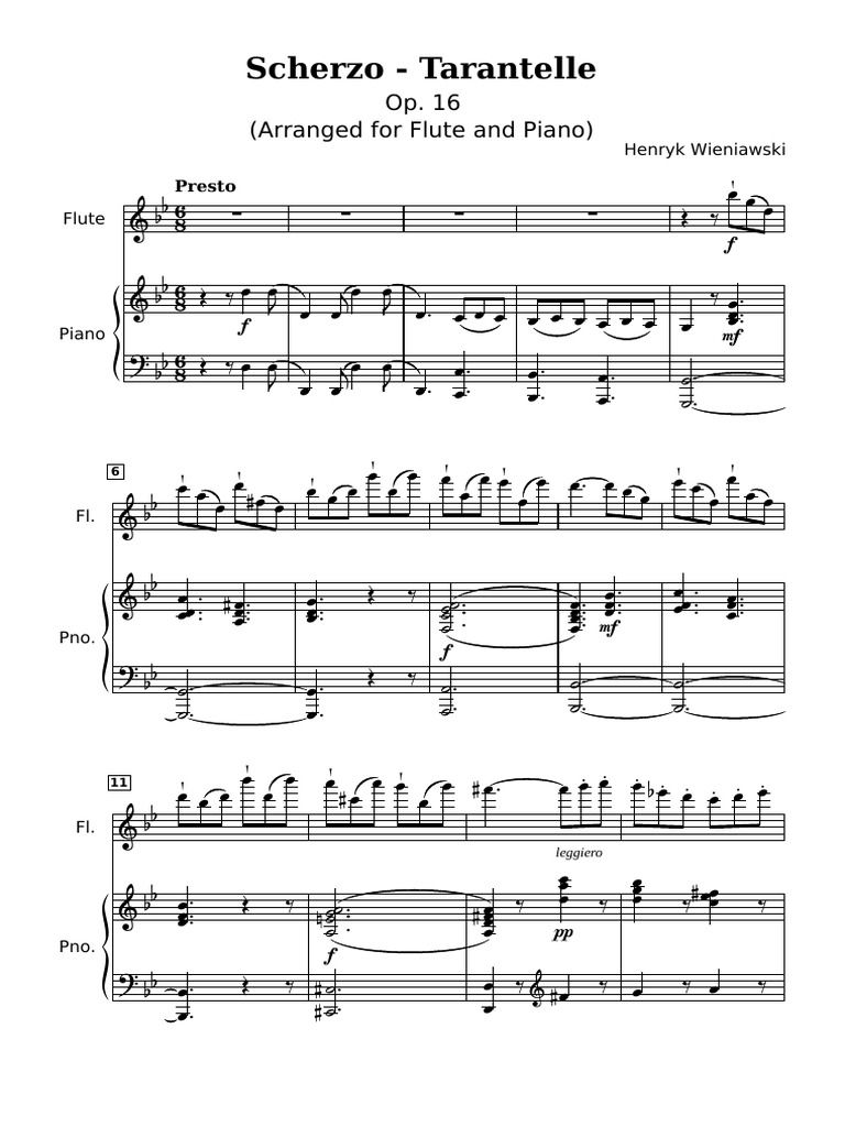 H. Wieniawski Scherzo-Tarentelle Flute Piano | PDF