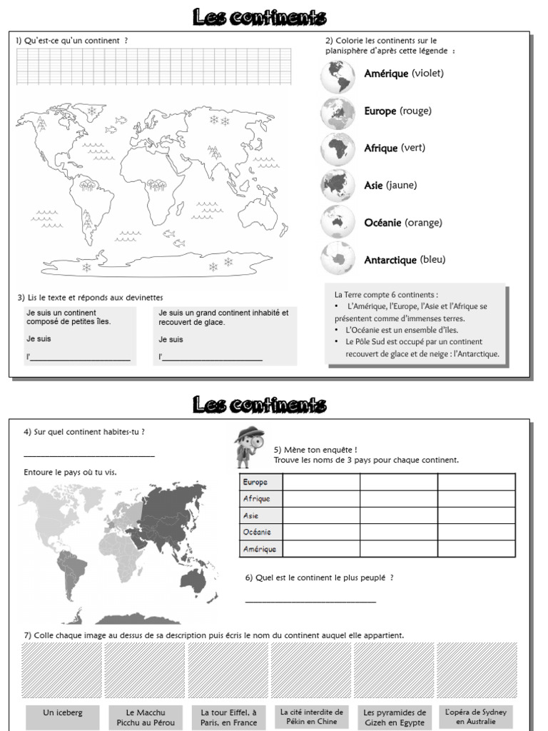 Évaluation CM2 : Continents et Océans | PDF | Continent | Océan