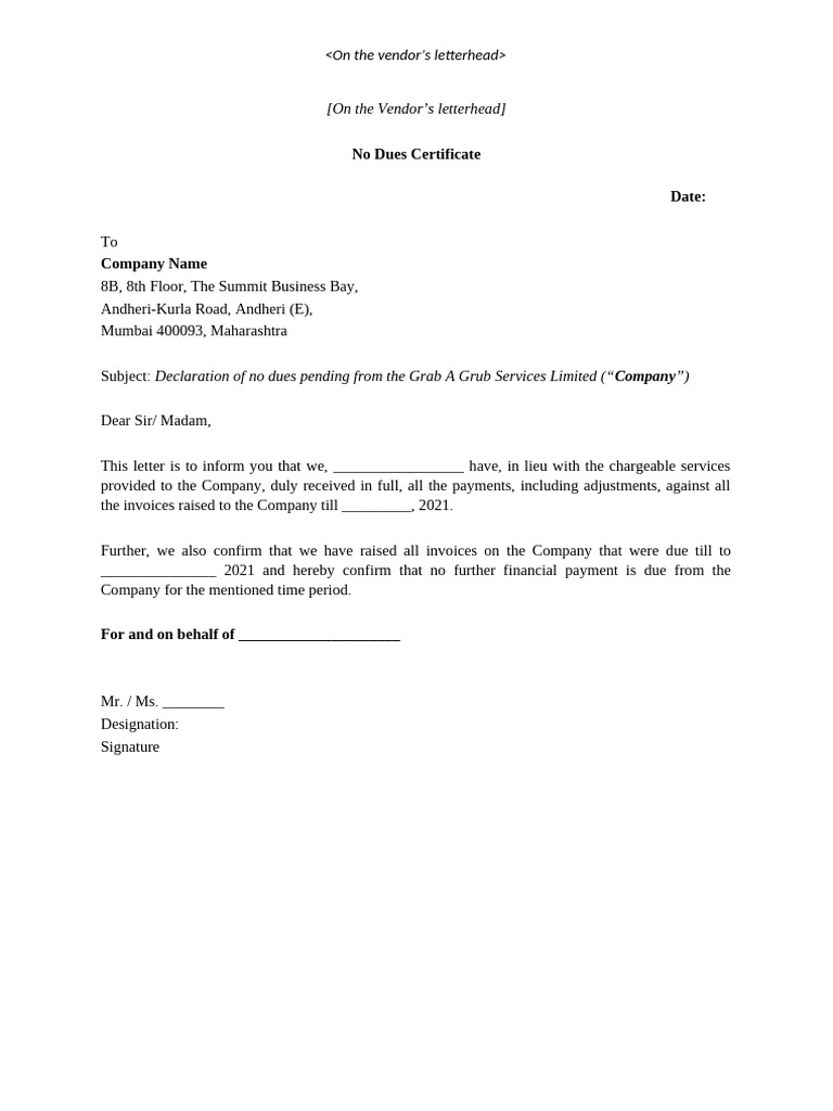 No Dues Certificate Template | PDF