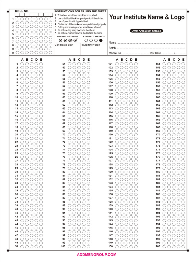 Omr Sheet Sample200 Questions OMR Sheet PDF | PDF