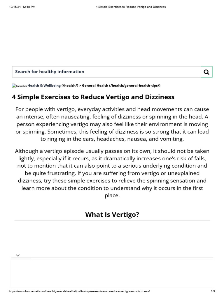 Exercises to Alleviate Vertigo | PDF | Vertigo | Medical Specialties