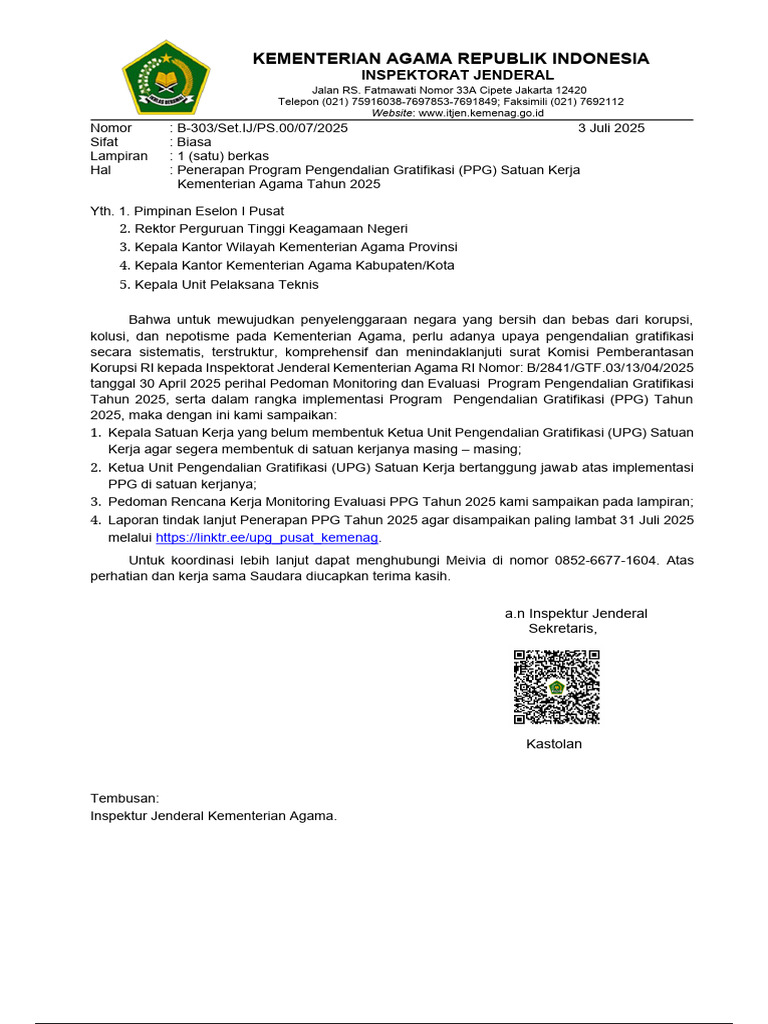 Surat Implementasi PPG Tahun 2025 | PDF