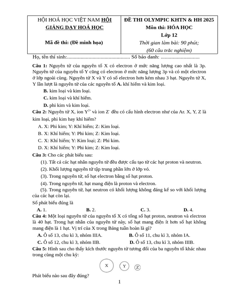 Olympic- KHTN & HH 2025-Lop 12- Đề Minh Họa (KoDA) | PDF