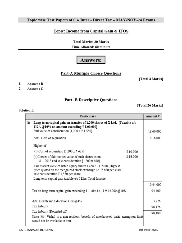 Capital Gain and IFOS - Solution | PDF | Capital Gain | Taxes