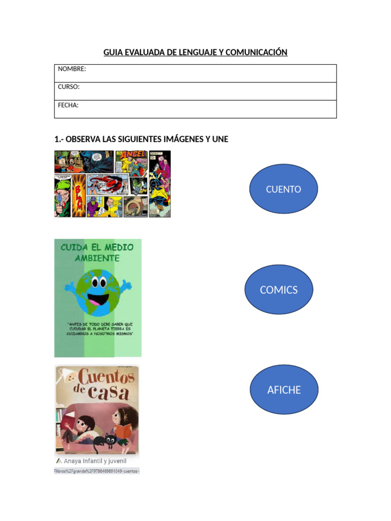 Guia Evaluada de Lenguaje y Comunicación 30 Agosto | PDF