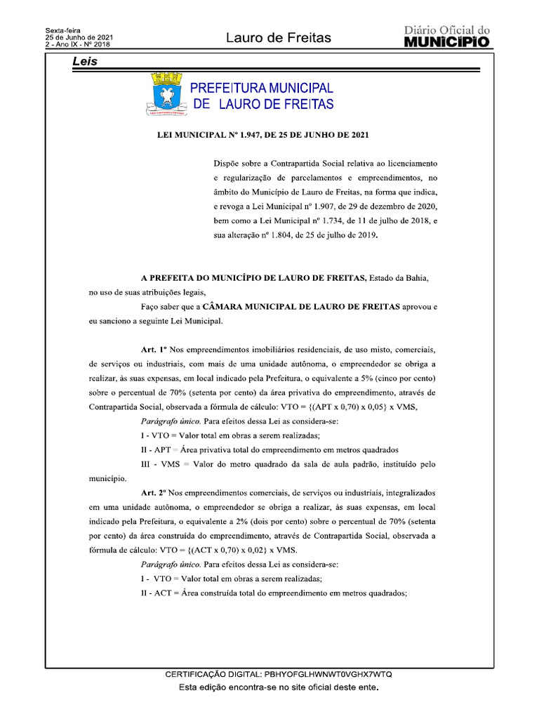 Lei 1947 Junho de 2021 - Contrapartida Social | PDF