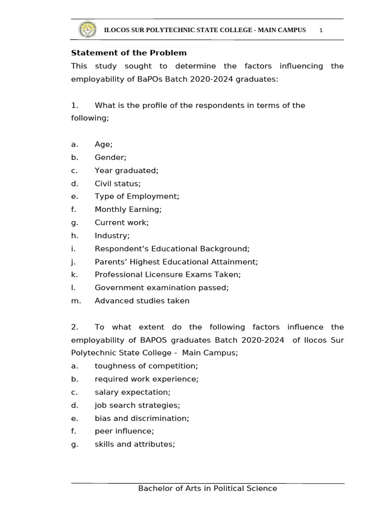 Statement of The Problem | PDF