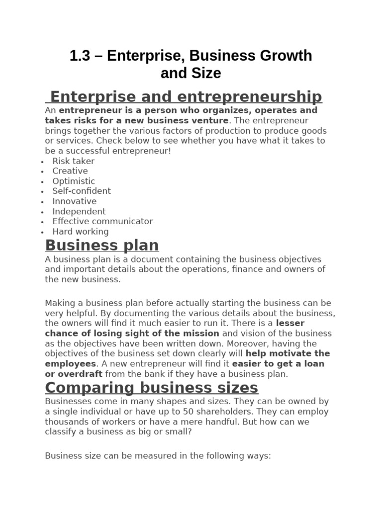 Enterprise, Business Growth and Size | PDF | Entrepreneurship | Employment