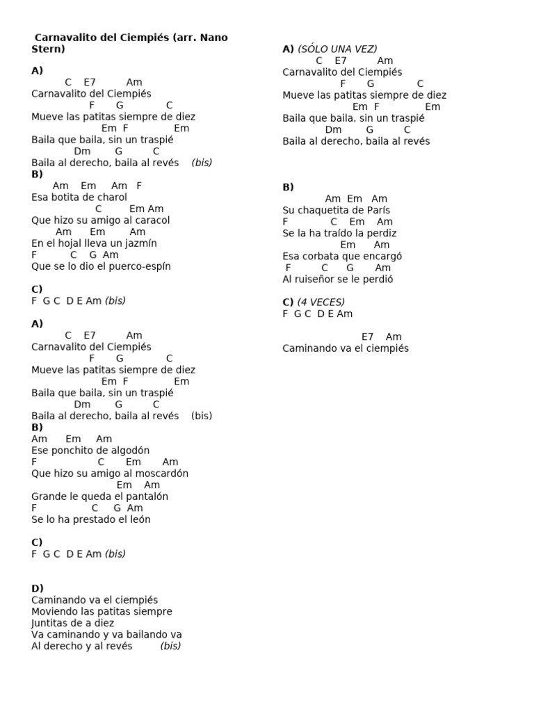 Carnavalito del Ciempiés: Letra y Acordes | PDF