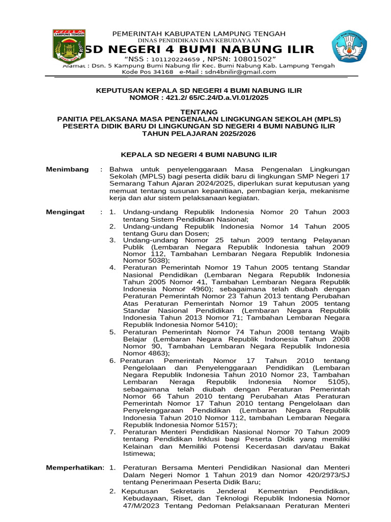 SK Panitia MPLS SMP 2025 | PDF