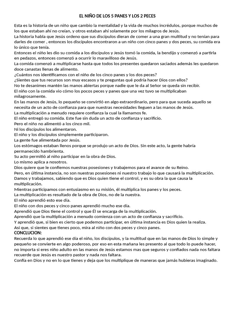 El niño de los 5 panes y 2 peces | PDF | Jesús